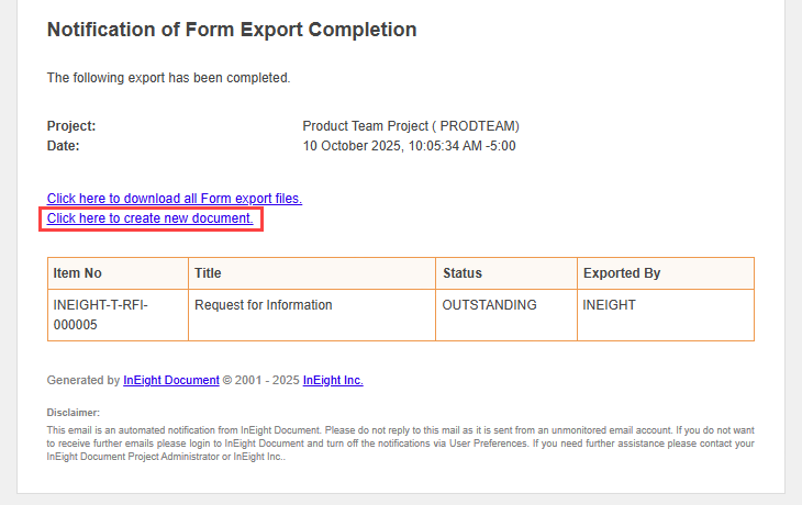 InEight Document - SureExport forms